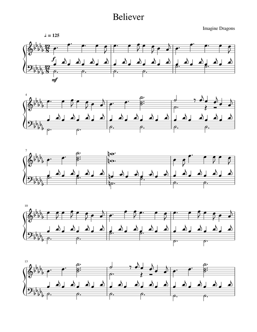 Believer Imagine Dragons Sheet music for Piano (Solo) | Musescore.com