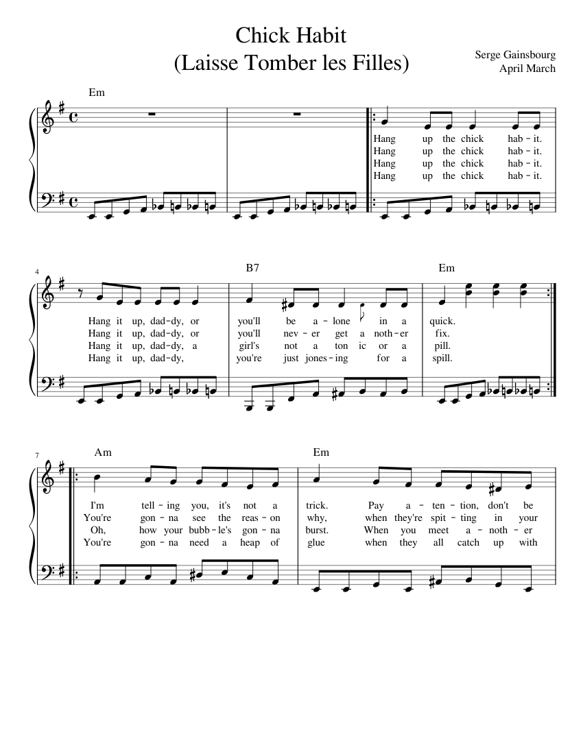 Chick Habit (Laisse Tomber les Filles) Sheet Music with Chords for ...