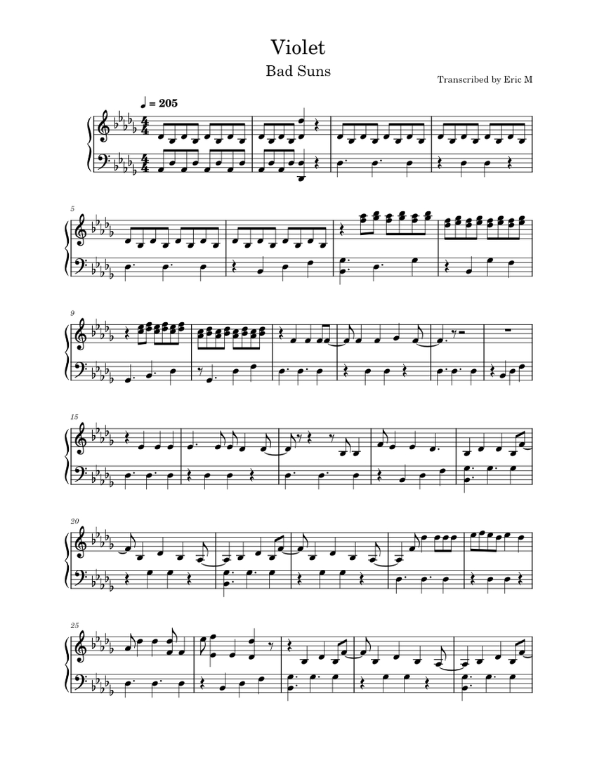 Violet - Bad Suns Sheet music for Piano (Solo) | Musescore.com