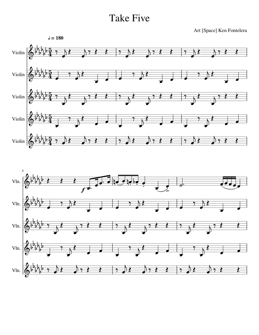 Take Five Sheet music for Violin (Mixed Quintet) | Musescore.com