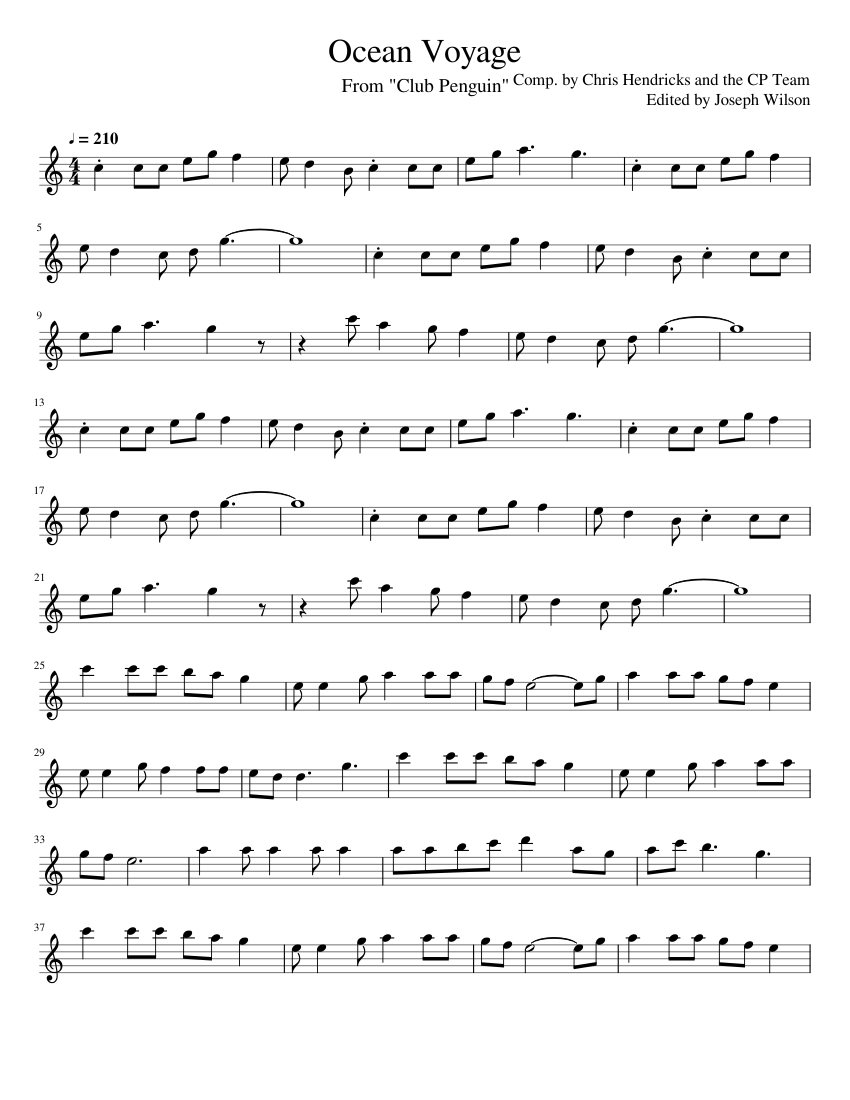 Ocean Voyage from Club Penguin Sheet Music for Piano (Solo) easy ...