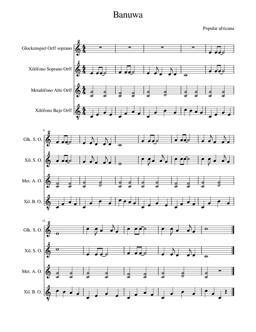 Banuwa con instrumentos de percusión Sheet music for Xylophone ...