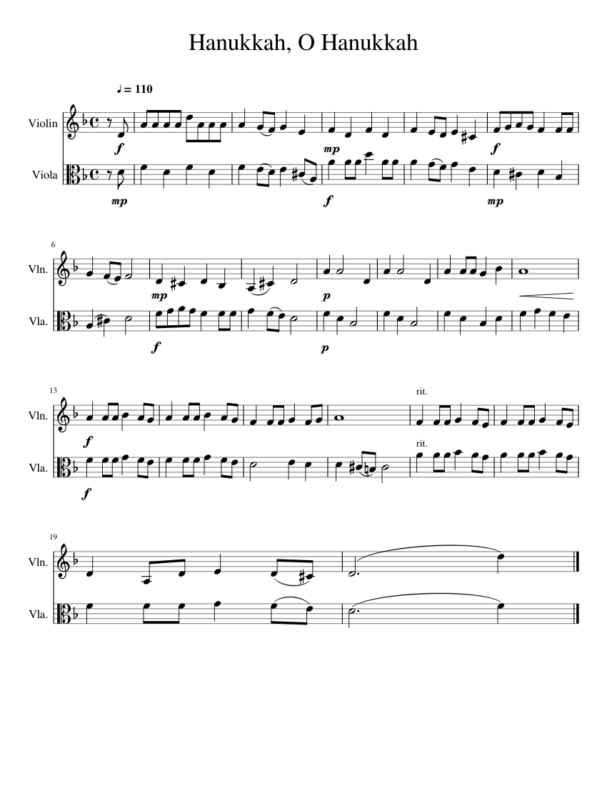Hanukkah, O Hanukkah Duet for Violin and Viola Sheet Music for Violin ...