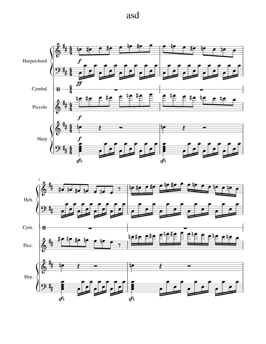 adf Sheet music for Harpsichord, Flute piccolo, Crash, Harp (Solo ...