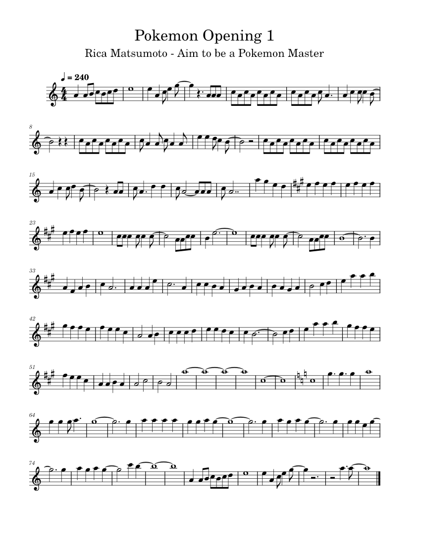 Pokemon Opening 1 Sheet Music for Flute (Solo) | MuseScore.com