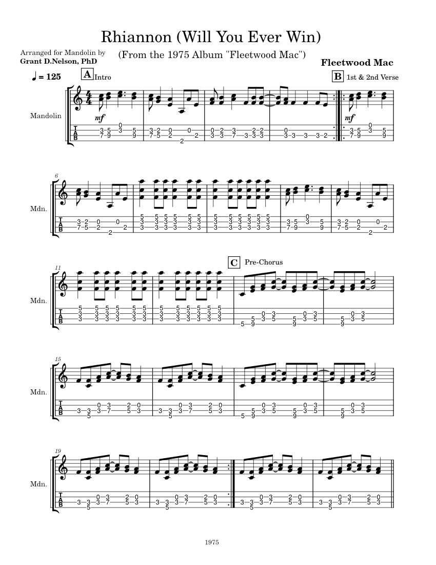 Rhiannon (Will You Ever Win), by Fleetwood Mac for Mandolin Sheet Music ...