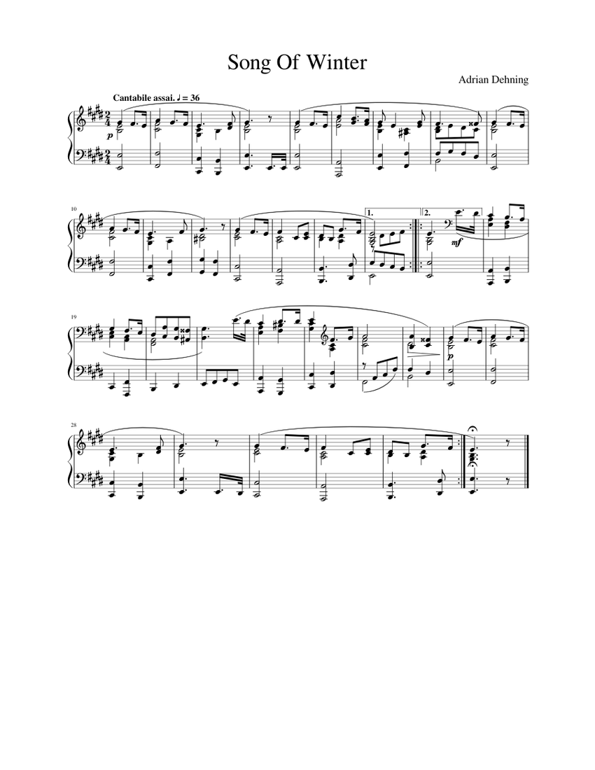 Song Of Winter Sheet music for Piano (Solo) Easy | Musescore.com