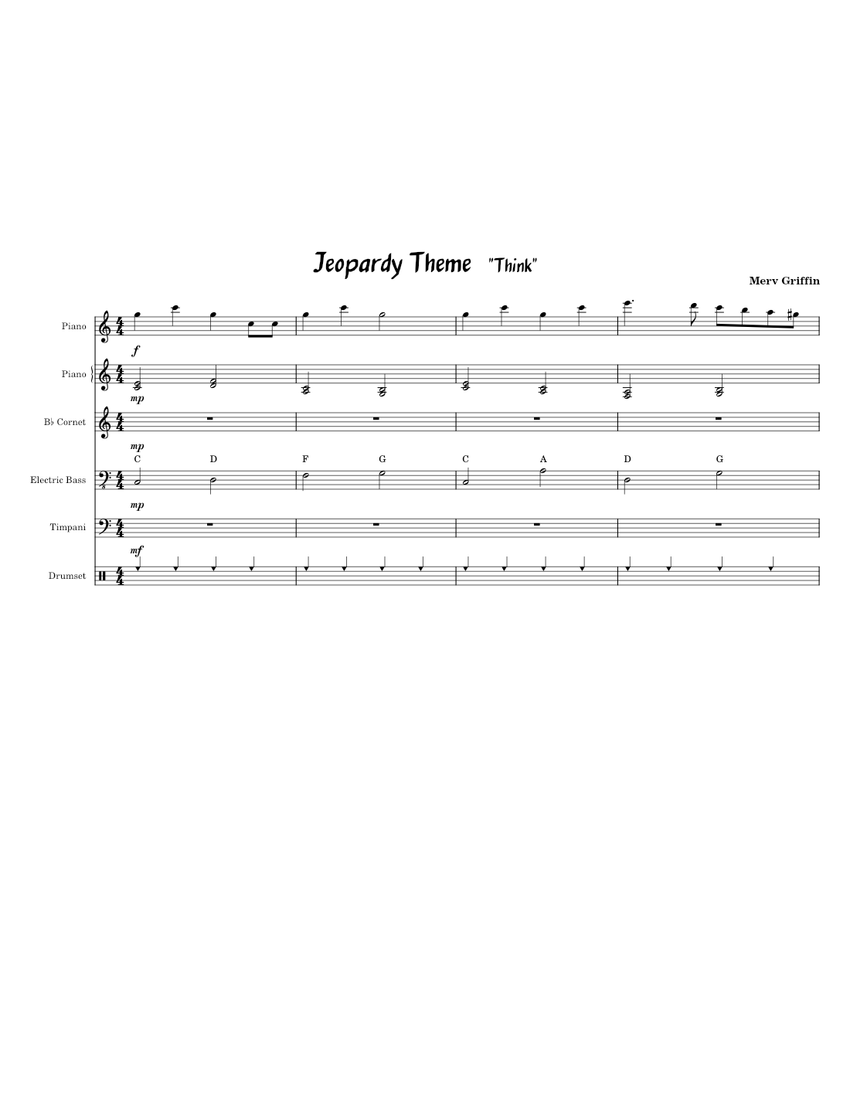 Jeopardy Theme – Merv Griffin Jeopardy Theme Sheet music for Piano ...