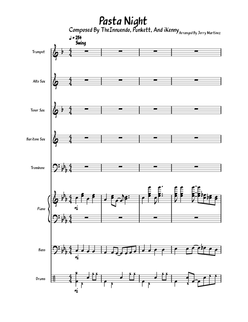 Pasta Night – TheInnuendo , Punkett, & iKenny Sheet Music for Piano ...