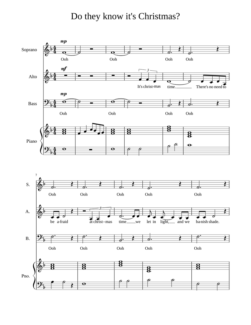 Do They Know It's Christmas - Band Aid Sheet music for Piano, Bass ...