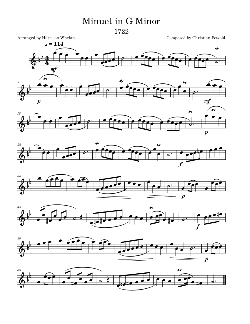 Minuet in G Minor Sheet Music for Flute (Solo) | MuseScore.com
