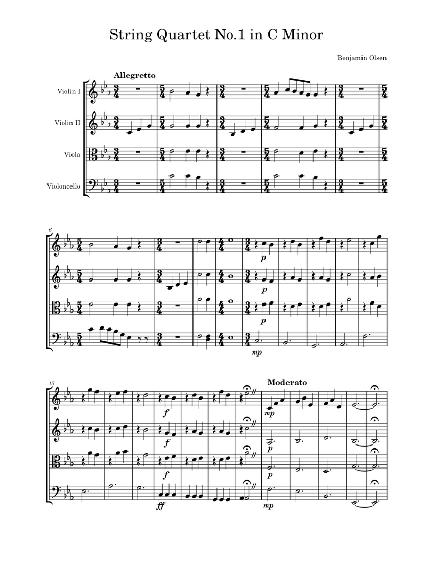 String Quartet No. 1 in C Minor Sheet music for Violin, Viola, Cello ...