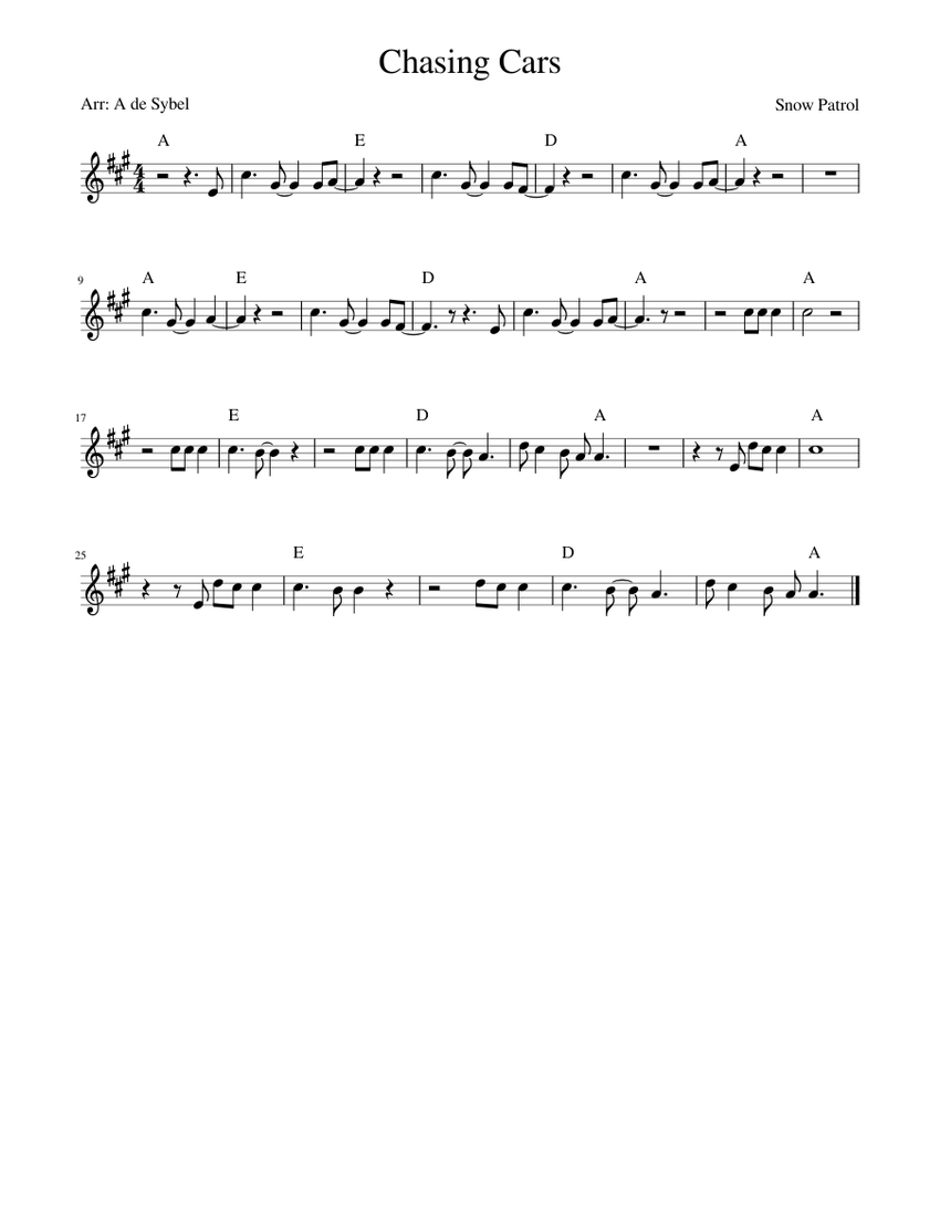 Chasing Cars Sheet music for Piano (Solo) | Musescore.com