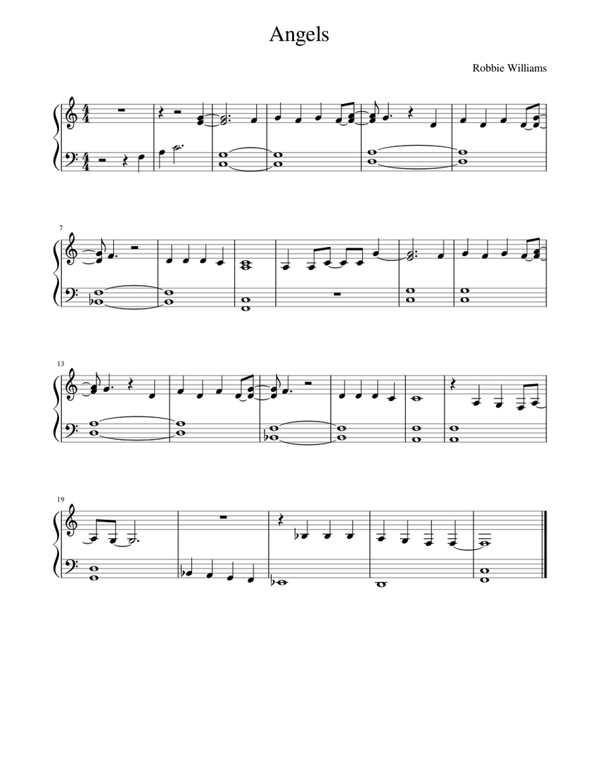 Angels – Robbie Williams Sheet music for Piano (Solo) Easy | Musescore.com
