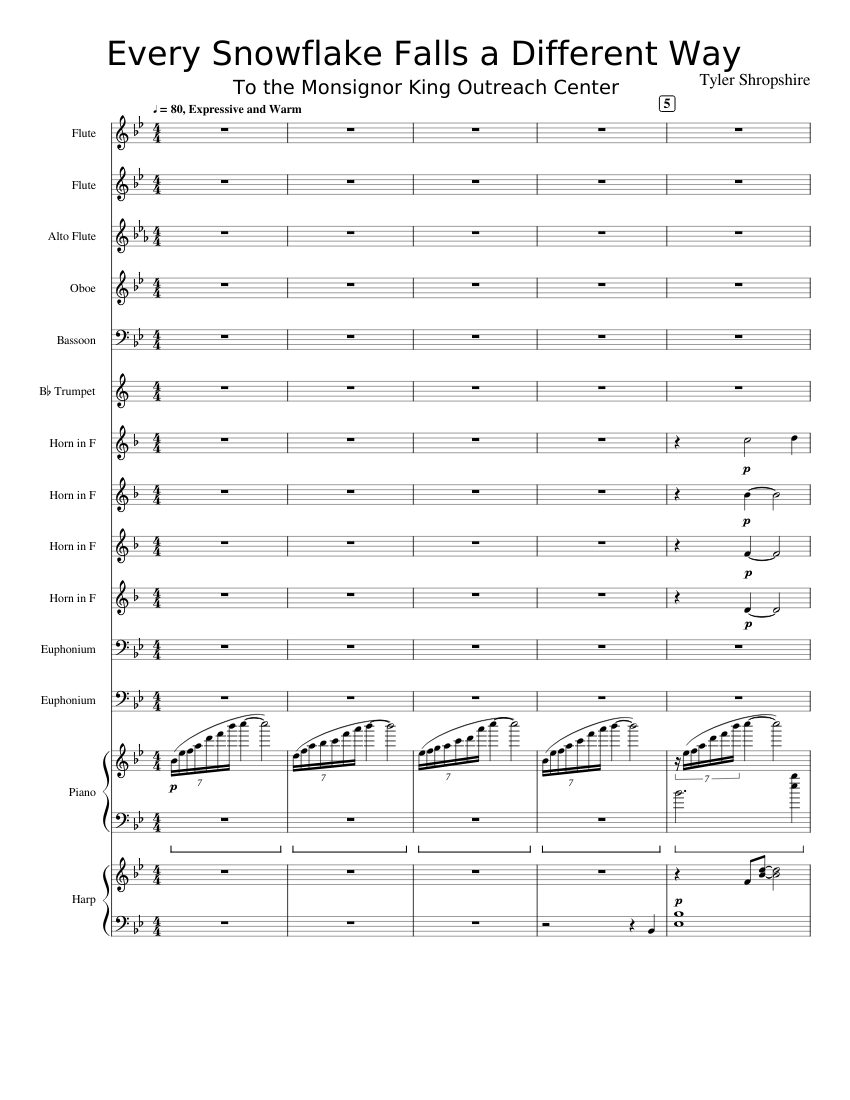 Every Snowflake Falls a Different Way Sheet Music for Piano, Euphonium ...