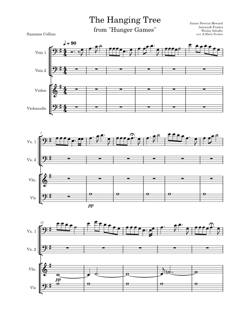 the hanging tree – James Newton Howard (Cello, Violin and Voice) Sheet ...
