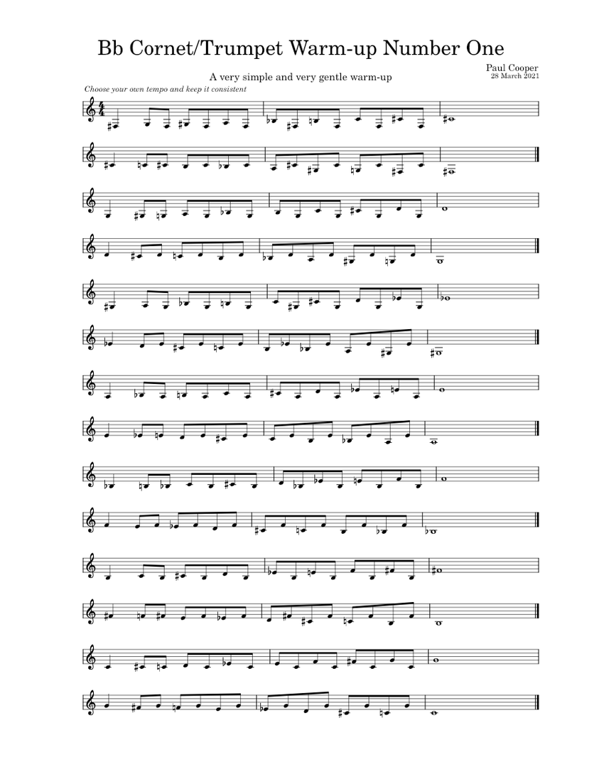 Bb Cornet/Trumpet Warm-up Number One Sheet Music for Cornet (Solo ...