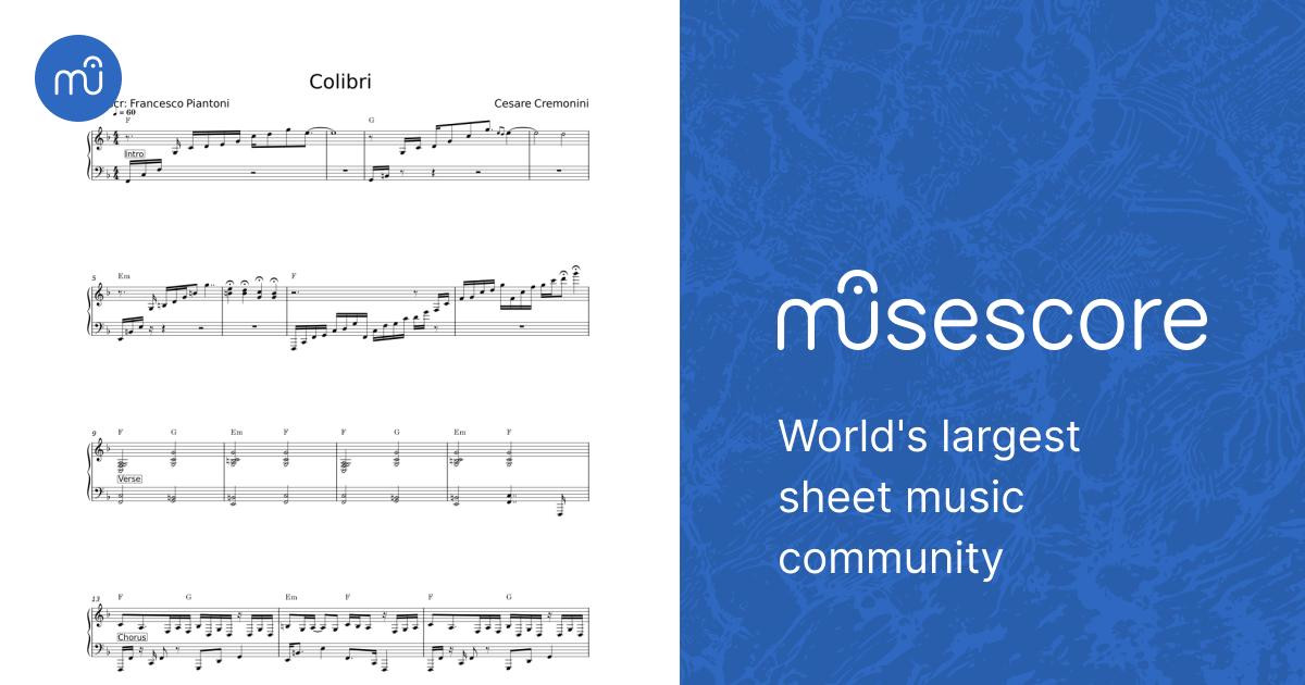 Colibri - Cesare Cremonini Sheet Music with Chords for Piano (Solo ...