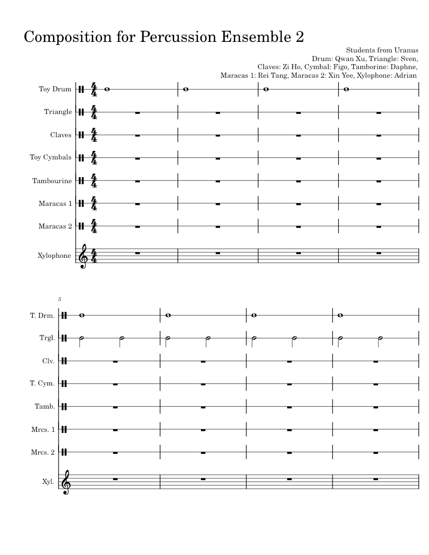 Composition for Percussion Ensemble 2 Sheet music for Tambourine, Crash ...