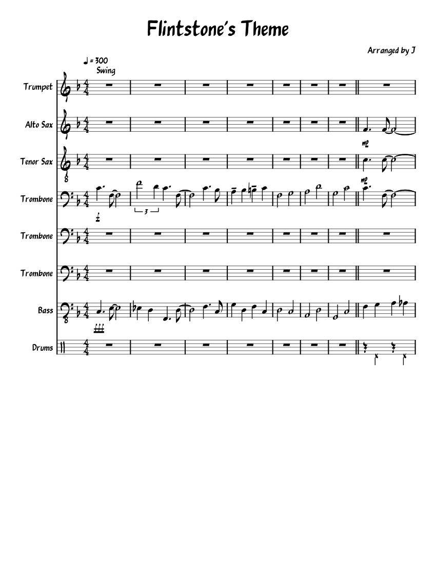 Flintstone's Theme Sheet music for Trombone, Saxophone alto, Saxophone ...