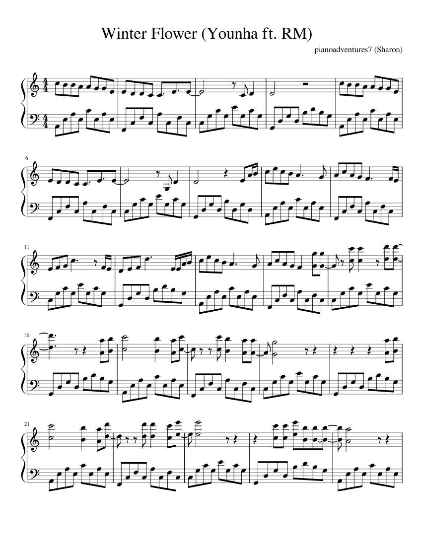 Younha ft. RM Winter Flower piano sheet music Sheet Music for Piano ...