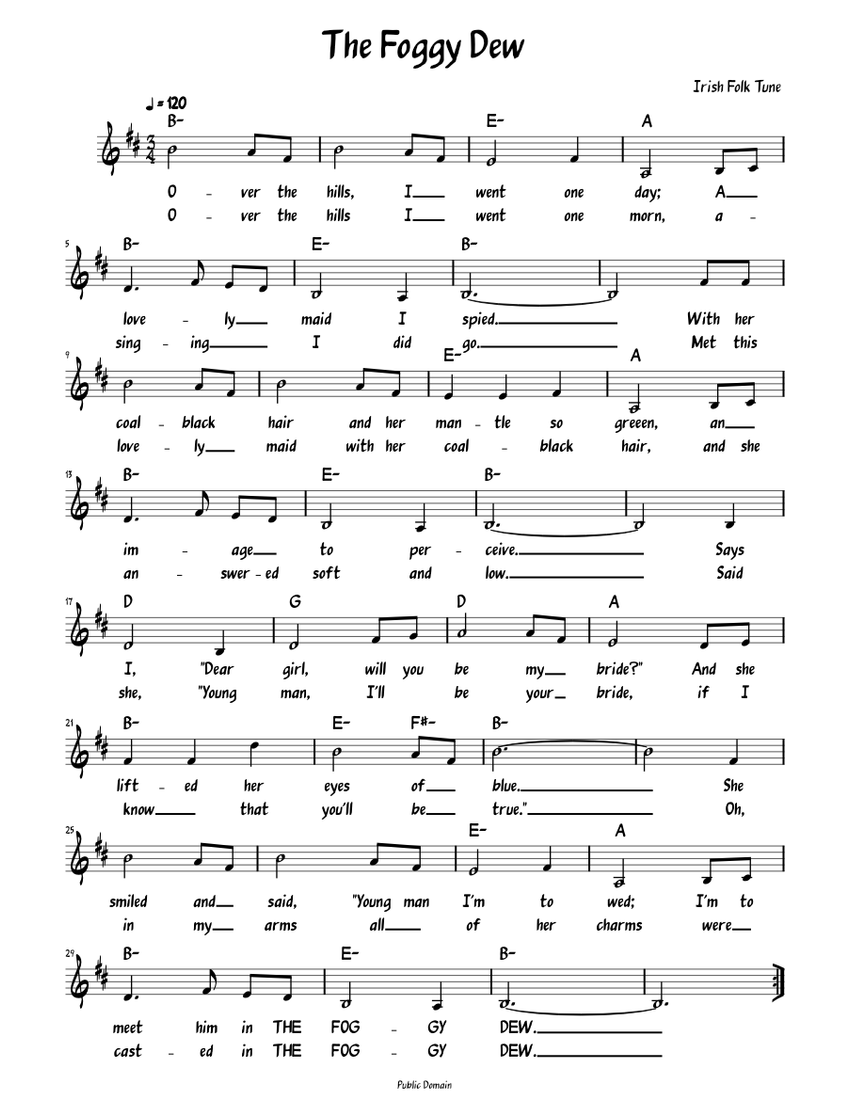 The Foggy Dew --Traditional Folk Song (Lead sheet with lyrics ) Sheet ...