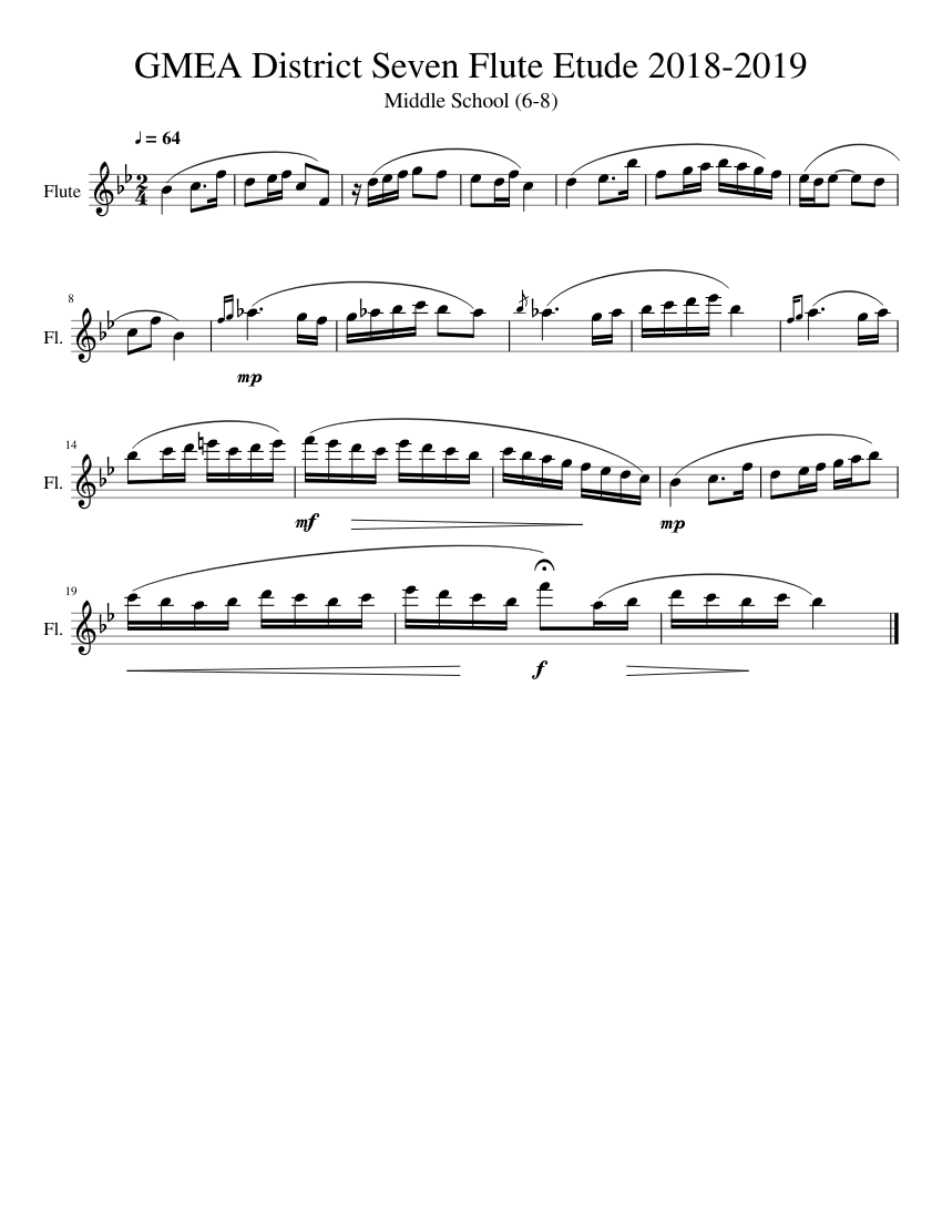 GMEA District Seven Flute Etude 2018 2019 Sheet Music for Piano, Flute ...