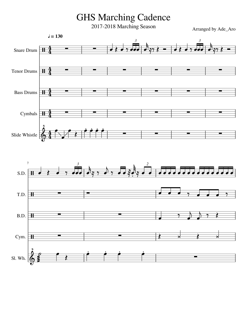 GHS Marching Cadence Sheet Music for Snare drum, Crash, Tenor drum ...