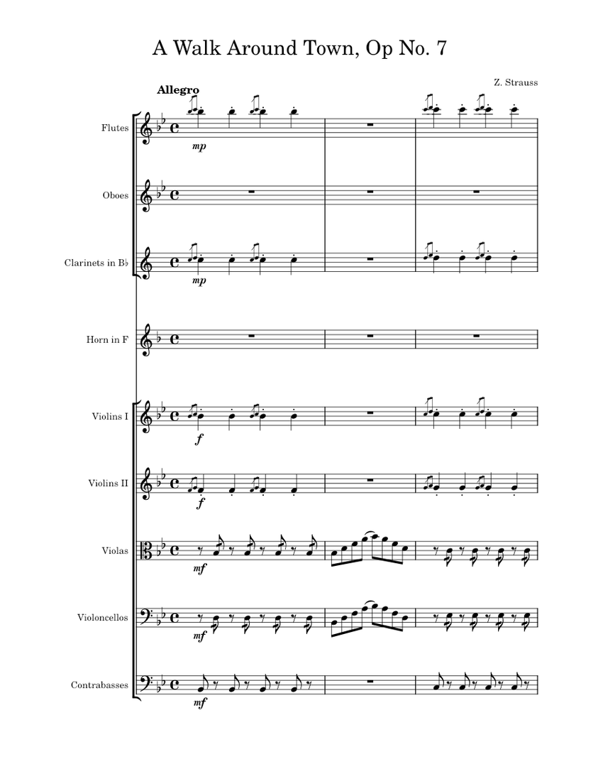A Walk Around Town, Op No. 7 Sheet music for Flute, Oboe, Clarinet in b ...