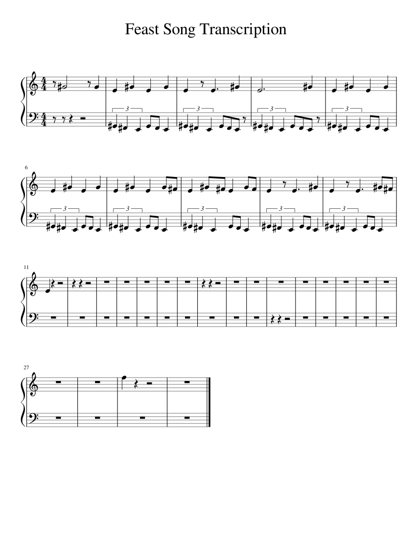 Feast Song Transcription Sheet music for Piano (Solo) Easy | Musescore.com