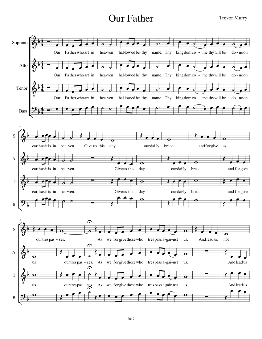 Our Father 2 Sheet music for Soprano, Alto, Tenor, Bass voice (SATB ...