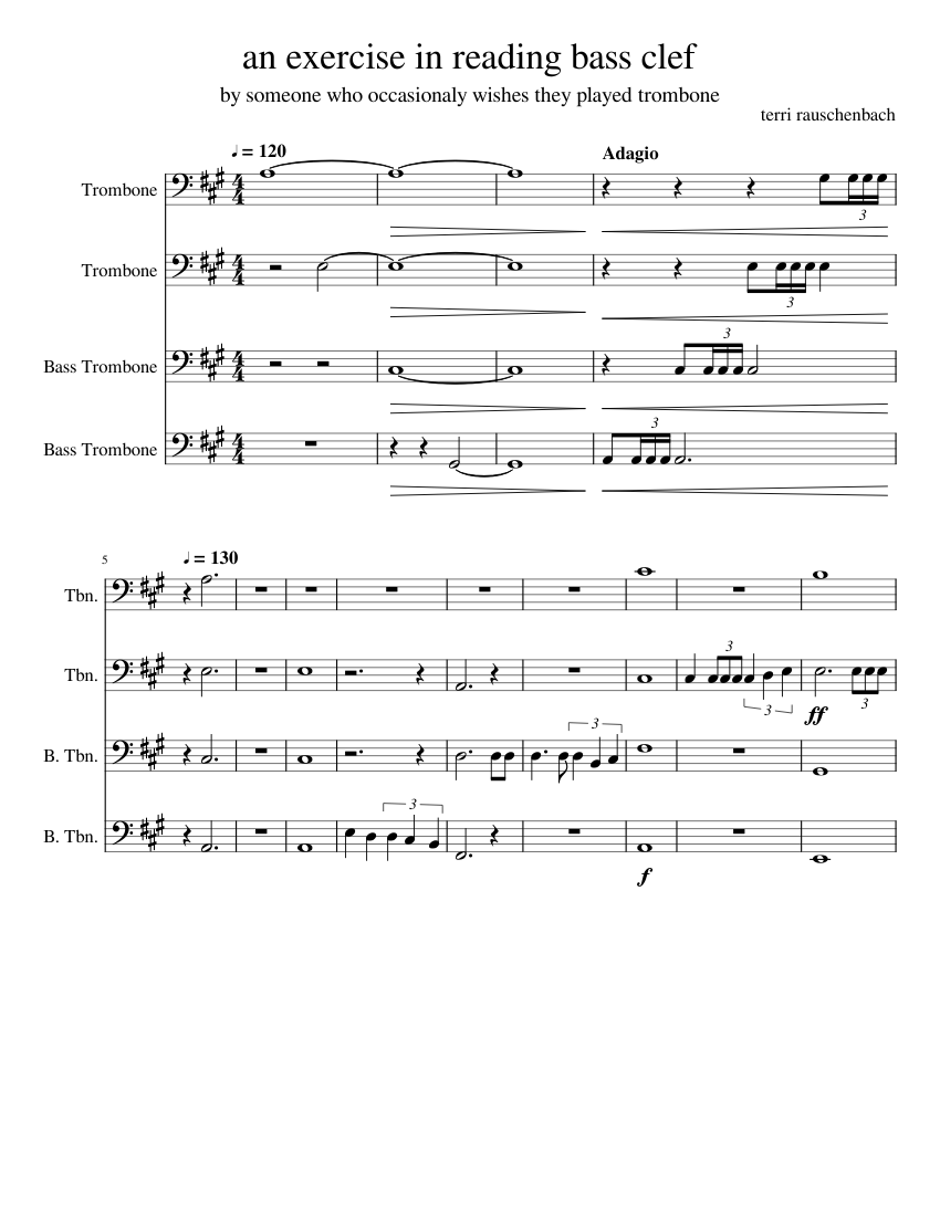 an_exercise_in_reading_bass_clef Sheet music for Trombone, Trombone ...