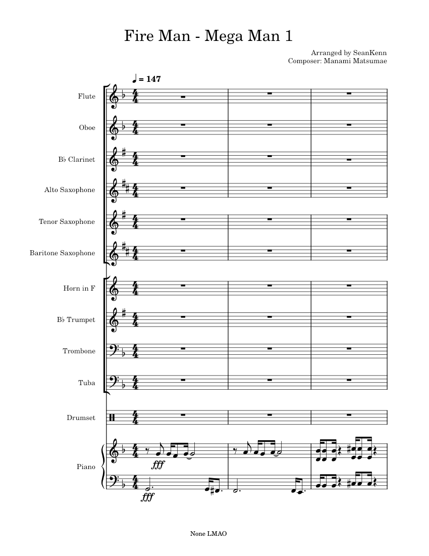 Fire Man (From Mega Man 1) Sheet music for Piano, Trombone, Tuba, Flute ...