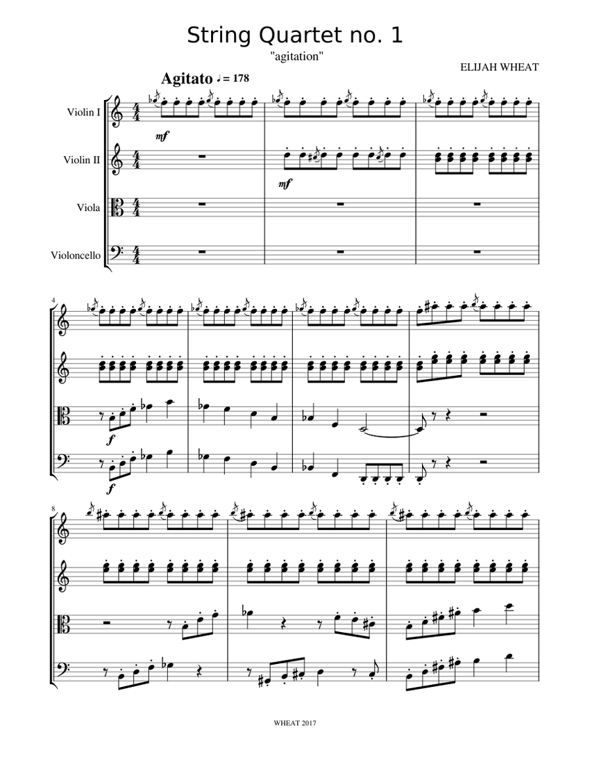 String Quartet no. 1, "Agitation" Sheet Music for Violin, Viola, Cello (String Quartet ...
