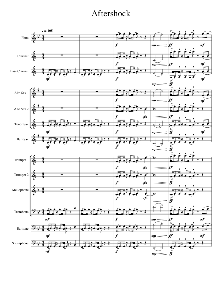 Aftershock Standtune Sheet music for Trombone, Tuba, Flute, Clarinet in ...