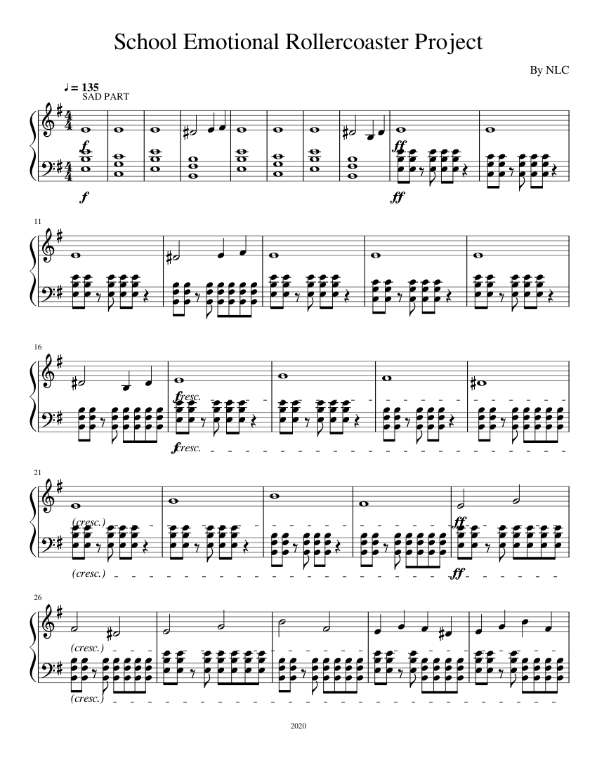 School Emotional Rollercoaster Project Sheet music for Piano (Solo ...