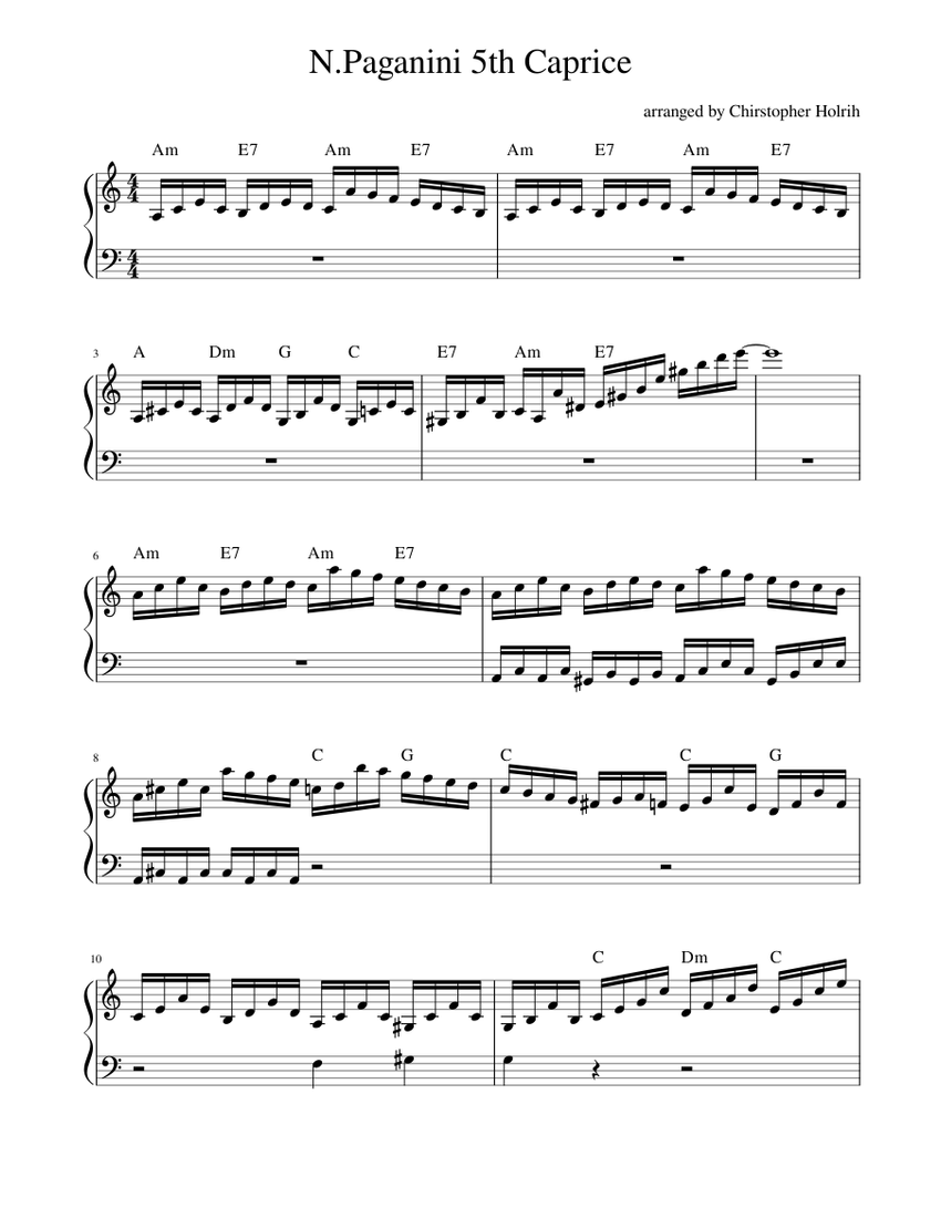 N.Paganini 5th Caprice Sheet music for Piano (Solo) | Musescore.com