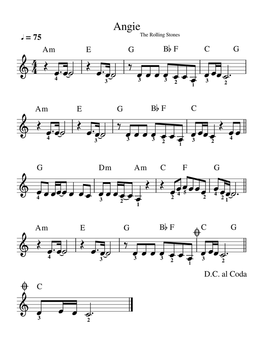 Angie Sheet music for Piano (Solo) Easy | Musescore.com