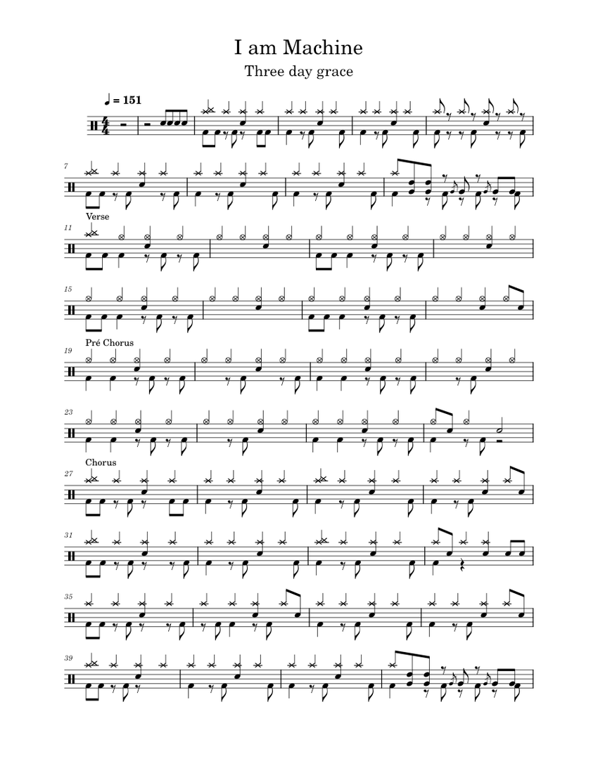 I am machine – Three Days Grace Sheet Music for Drum group (Drum Corps ...