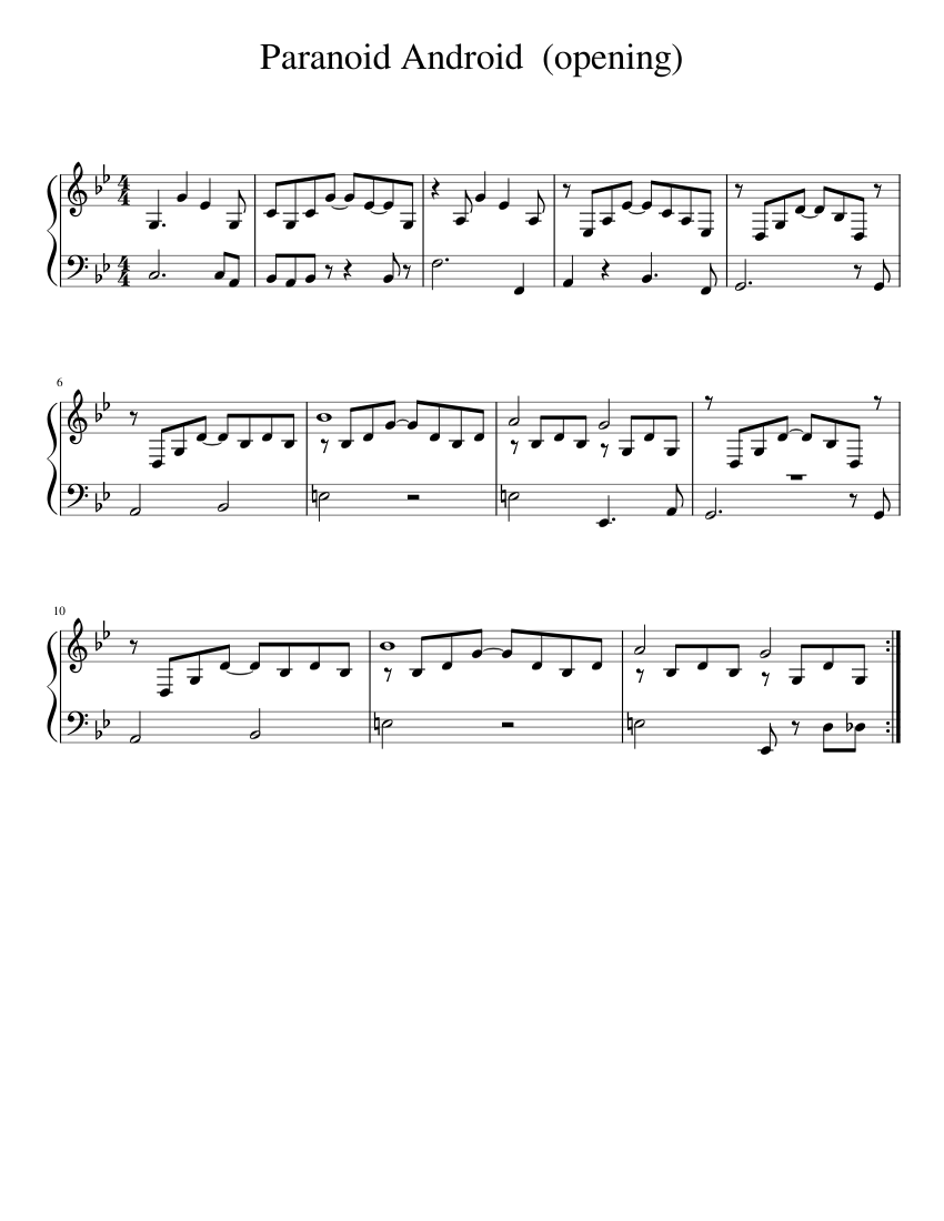 Paranoid Android Sheet Music for Piano (Solo) easy | MuseScore.com