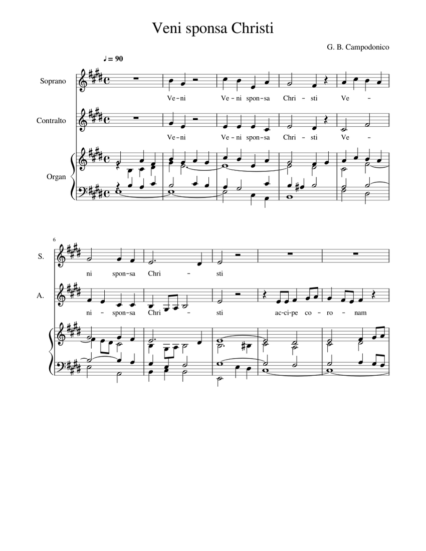 Veni sponsa Christi - G.B. Campodonico Sheet music for Soprano, Alto ...