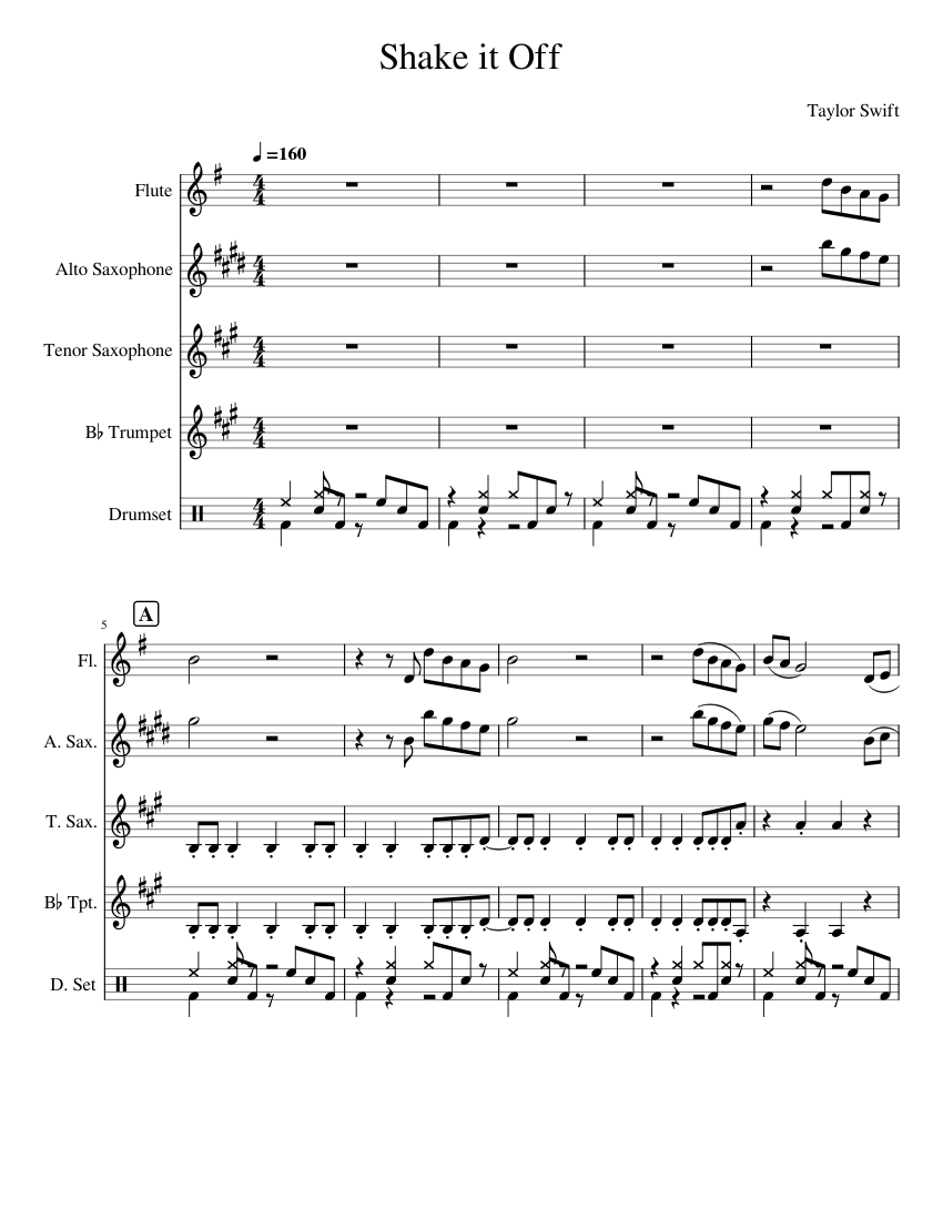 Shake It Off – Taylor Swift Sheet Music for Flute, Saxophone alto ...