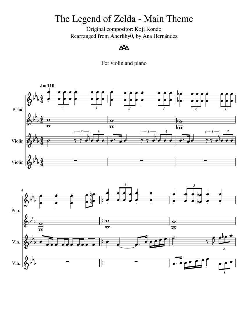 The Legend of Zelda Main Theme (For violin and piano) Sheet Music for ...
