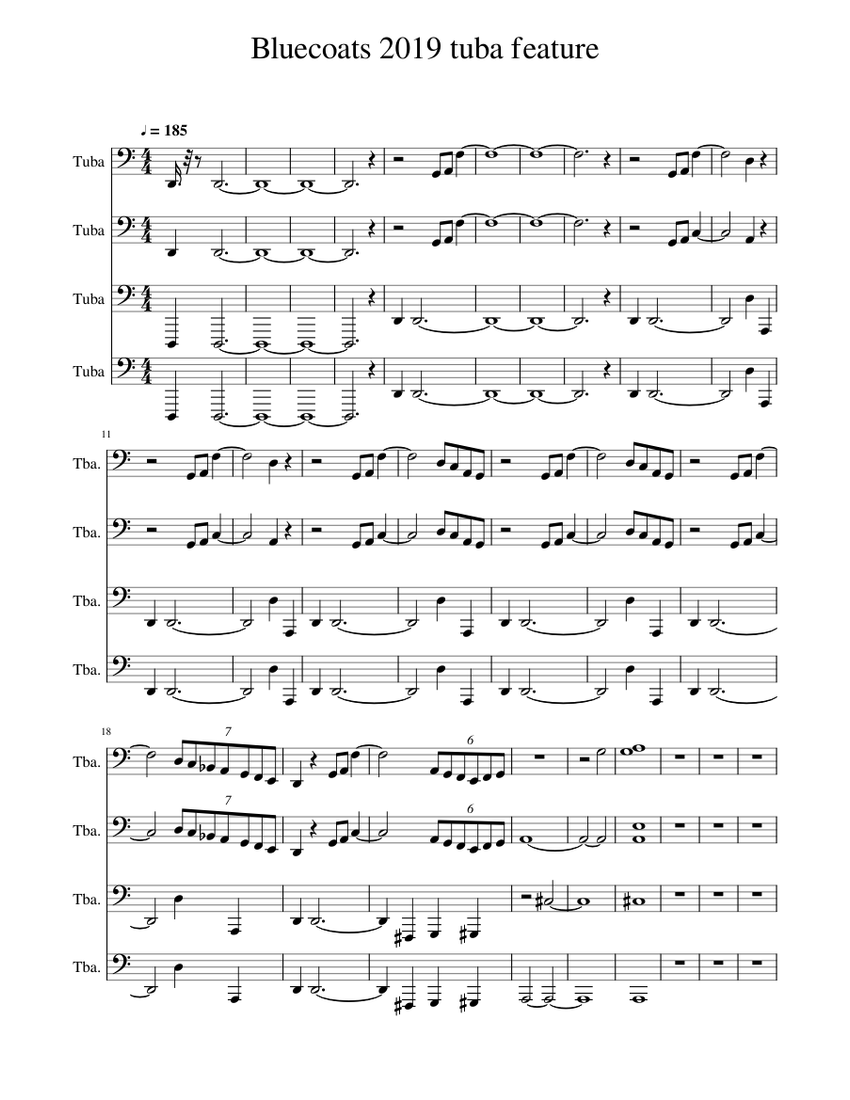 Bluecoats 2019 tuba feature Sheet Music for Tuba (Mixed Quartet ...