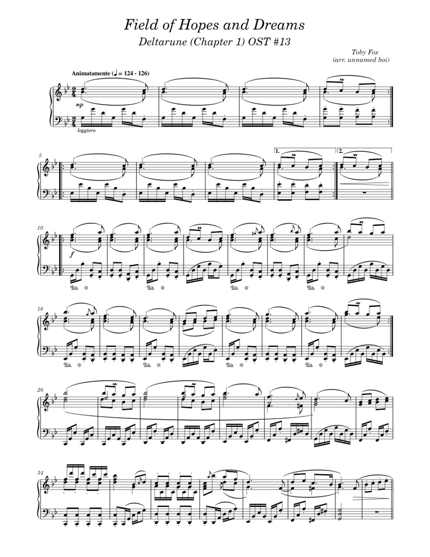 Deltarune (Chapter 1) OST | Toby Fox - Field of Hopes and Dreams | Piano solo Sheet music for ...