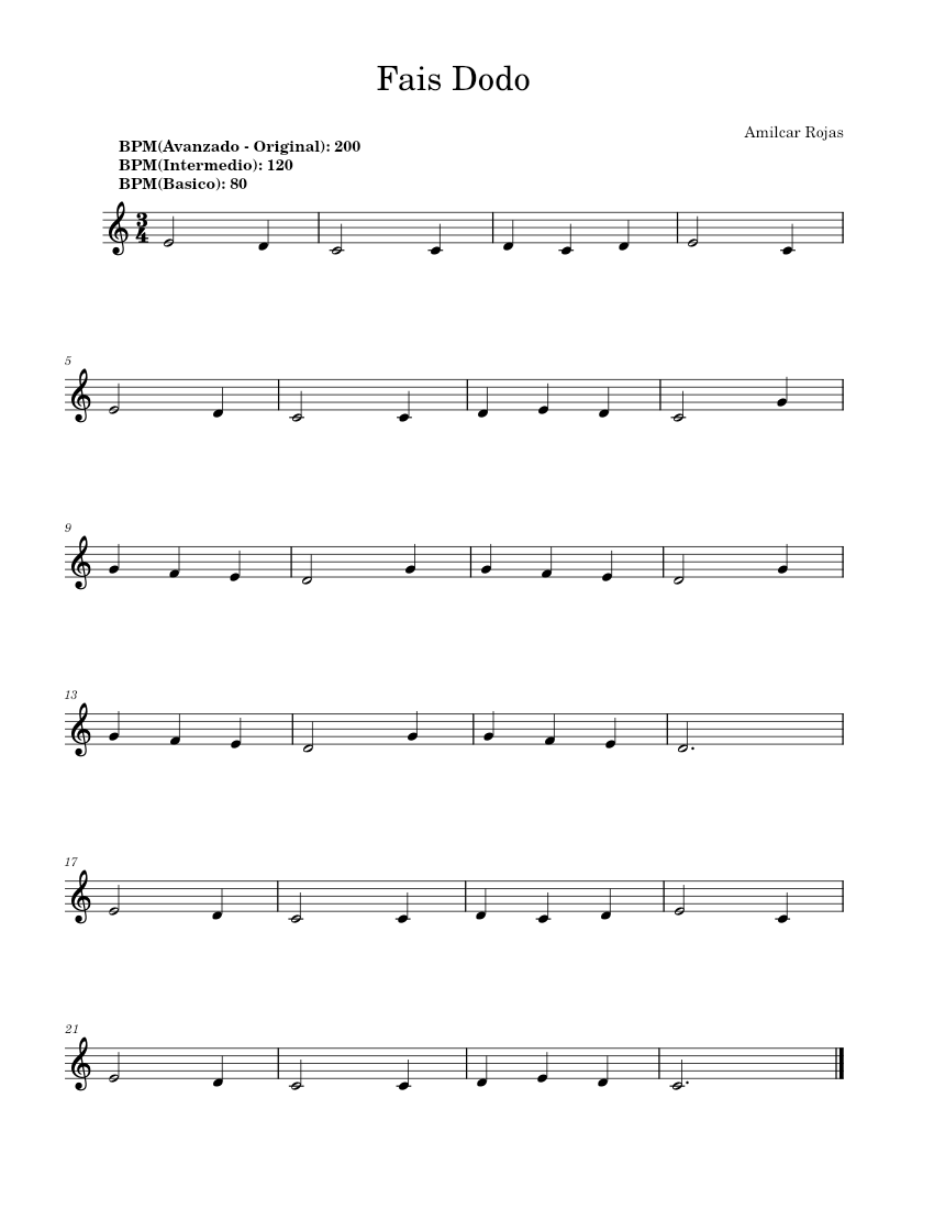 Fais dodo - Amilcar Rojas Sheet music for Piano (Solo) Easy | Musescore.com