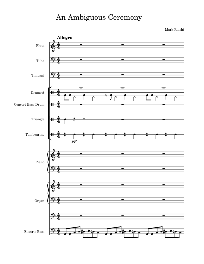 An Ambiguous Ceremony Sheet music for Piano, Organ, Tuba, Tambourine ...