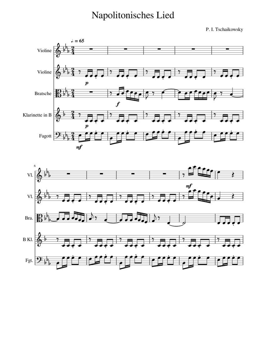 Neapolitan Song Sheet music for Clarinet in b-flat, Bassoon, Violin ...
