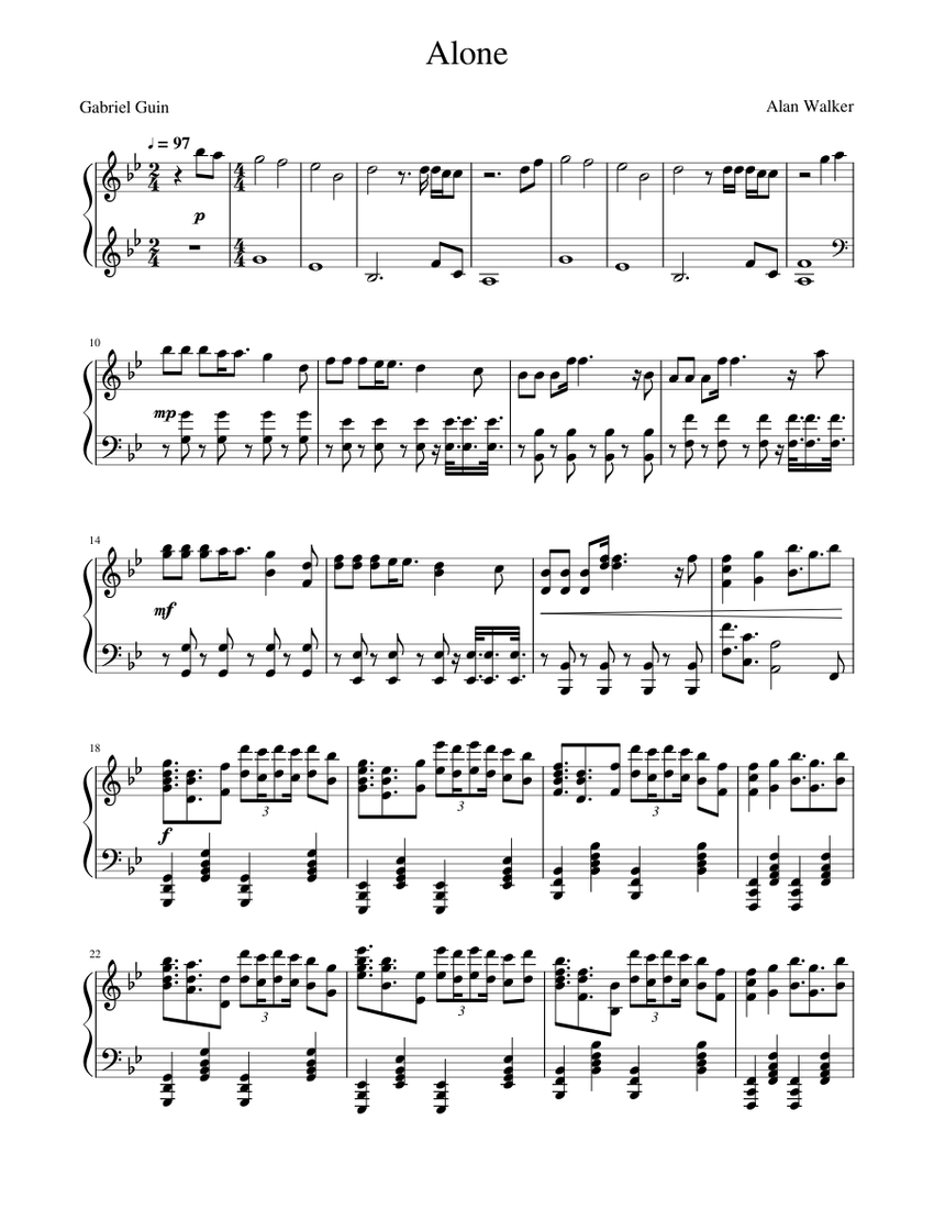 Alone Sheet music for Piano (Solo) | Musescore.com