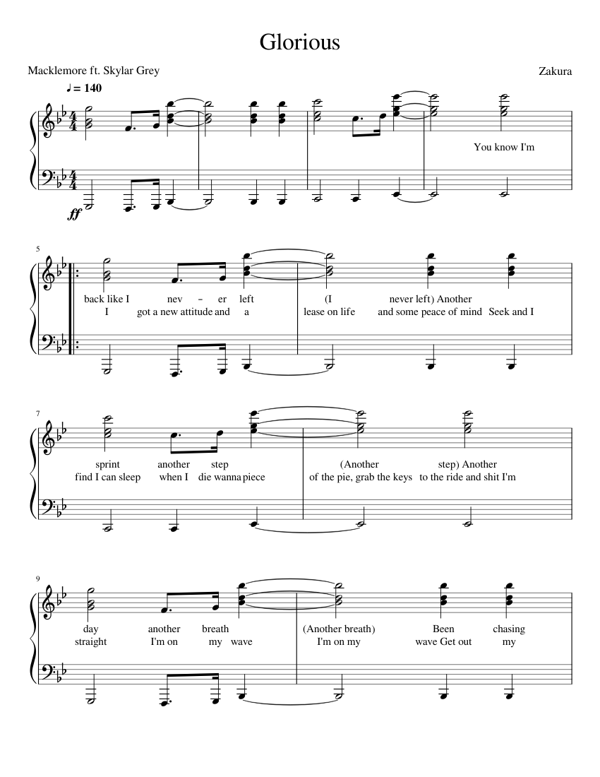 Macklemore ft. Skylar Grey - Glorious (Instrumental) Sheet Music for ...